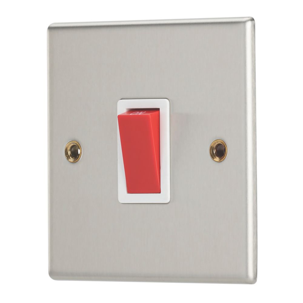 Contactum iConic 32A 1-Gang DP Control Switch Brushed Steel with White ...