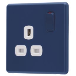 Arlec 13A 1-Gang SP Switched Socket Blue with White Inserts - Screwfix