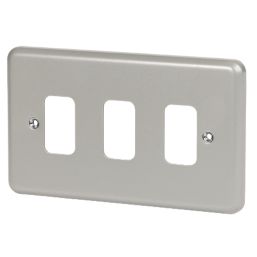 MK Grid Plus 3-Module Grid Faceplate Grey - Screwfix