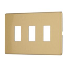 Contactum Lyric 3-Module Grid Faceplate Brushed Brass - Screwfix