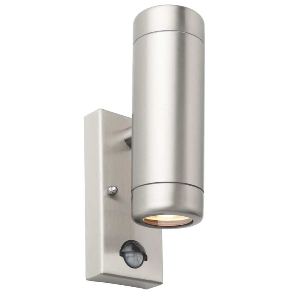 Saxby Odyssey Outdoor Twin Wall Light With PIR Sensor Brushed Stainless ...