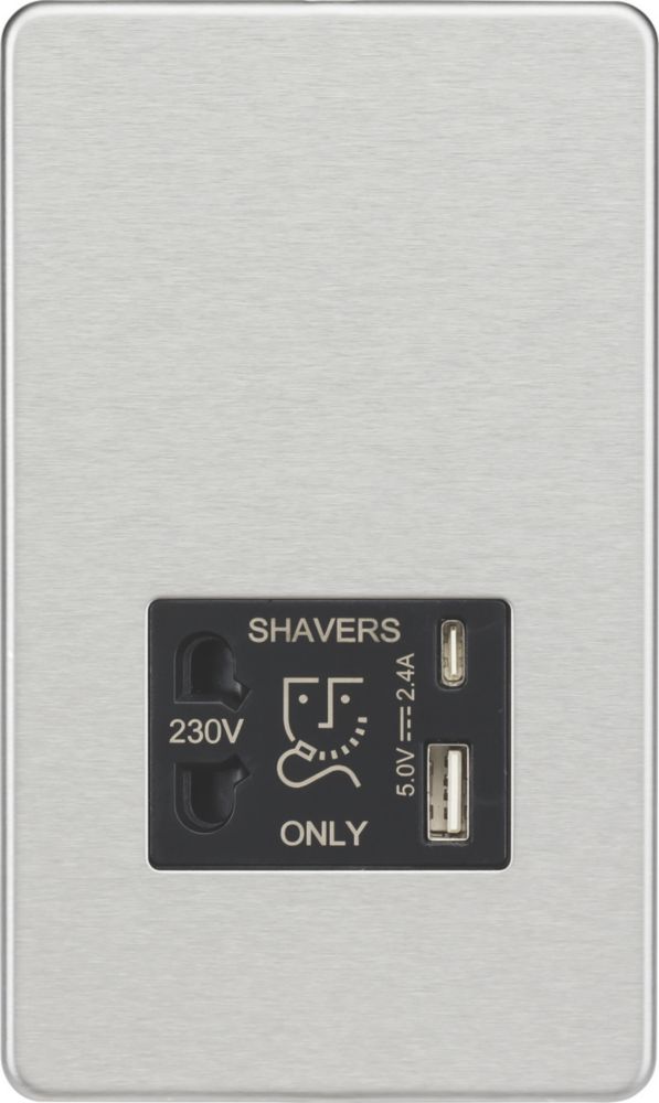 Knightsbridge 2-Gang Single Voltage Shaver Socket+ 2.4A 12W 2-Outlet ... Knightsbridge 2-Gang Single Voltage Shaver Socket+ 2.4A 12W 2-Outlet ...