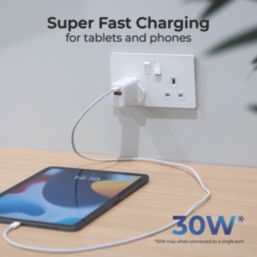 Masterplug 2-Outlet Type A & C Plug-In USB Charger 4A - Screwfix