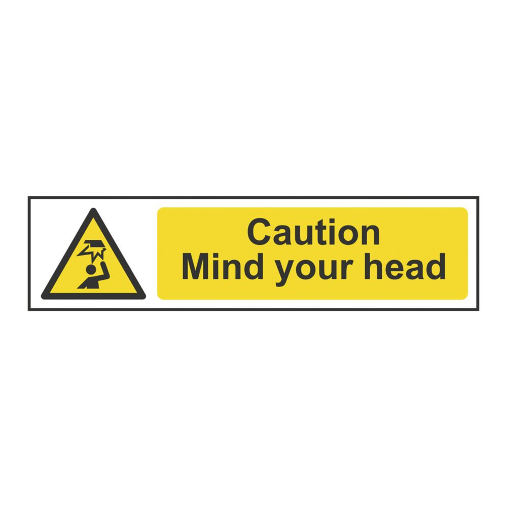'Caution Mind Your Head' Sign 50mm x 200mm - Screwfix