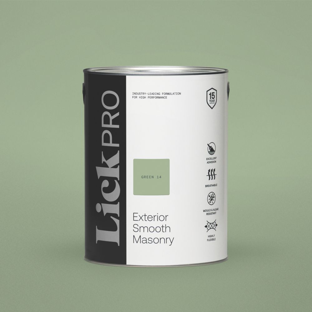 LickPro 5Ltr Smooth Green 14 Masonry Paint - Screwfix