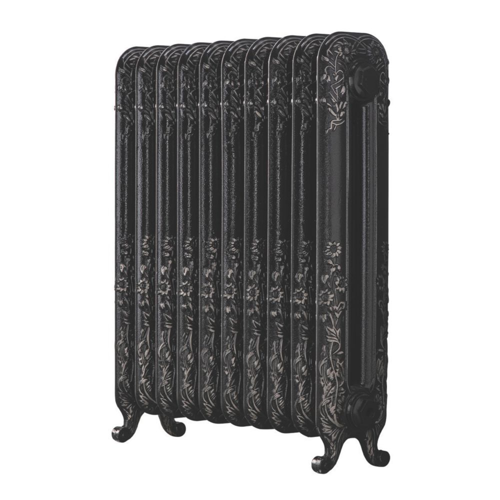 Arroll 794mm x 684mm 3550BTU Black / Silver Cast Iron 2 Column Radiator ...