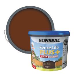 Ronseal Fence Life Plus 9Ltr Medium Oak Shed & Fence Paint - Screwfix