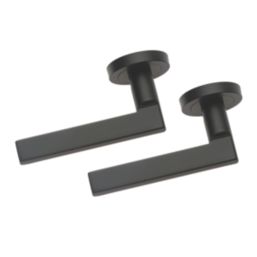 Designer Levers Scylla Lever on Rose Door Handle Pair Matt Black - Screwfix