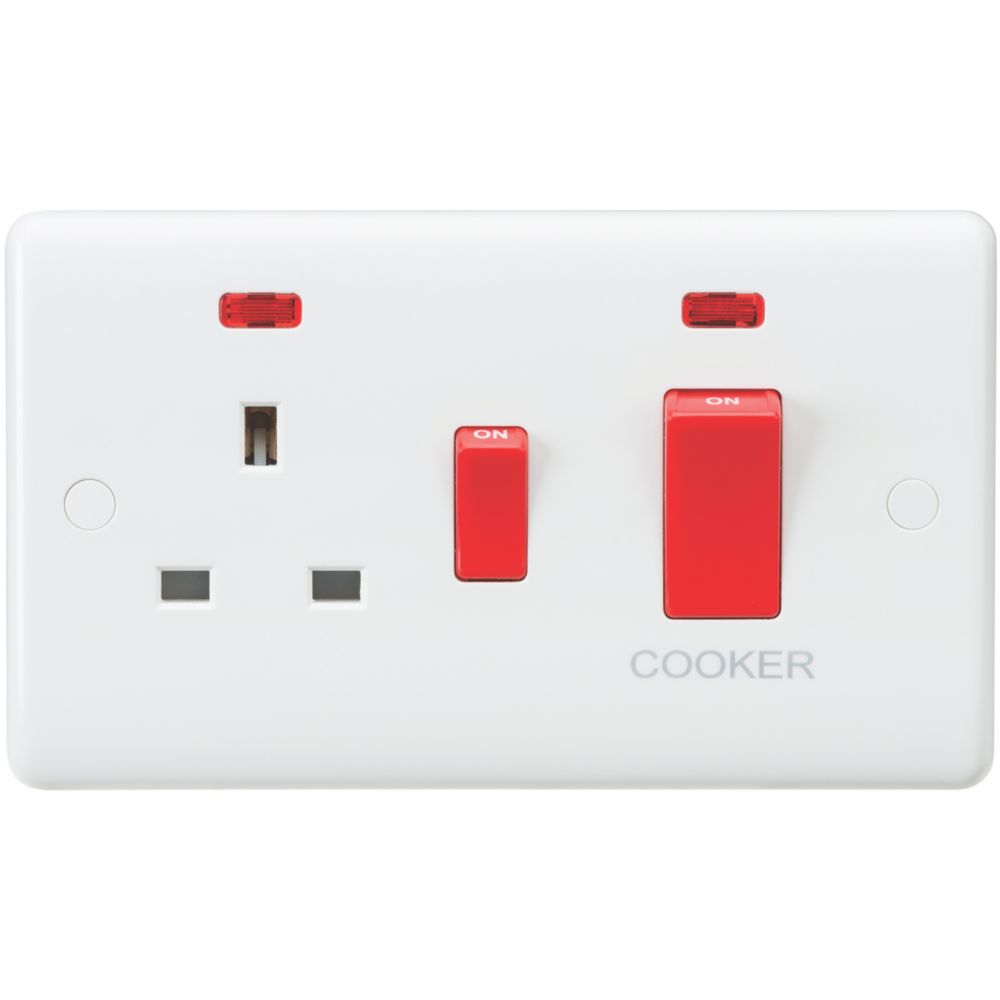 Knightsbridge Curved Edge 45A 2-Gang DP Cooker Switch & 13A DP Switched ...