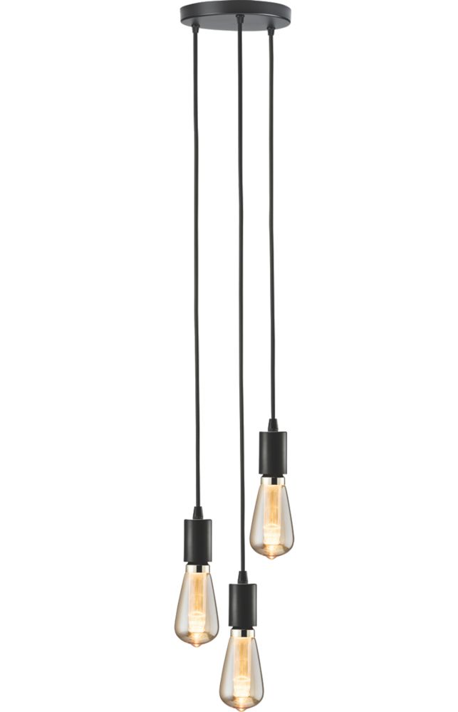 Knightsbridge Contemporary Style 3-Light Pendant Matt Black - Screwfix