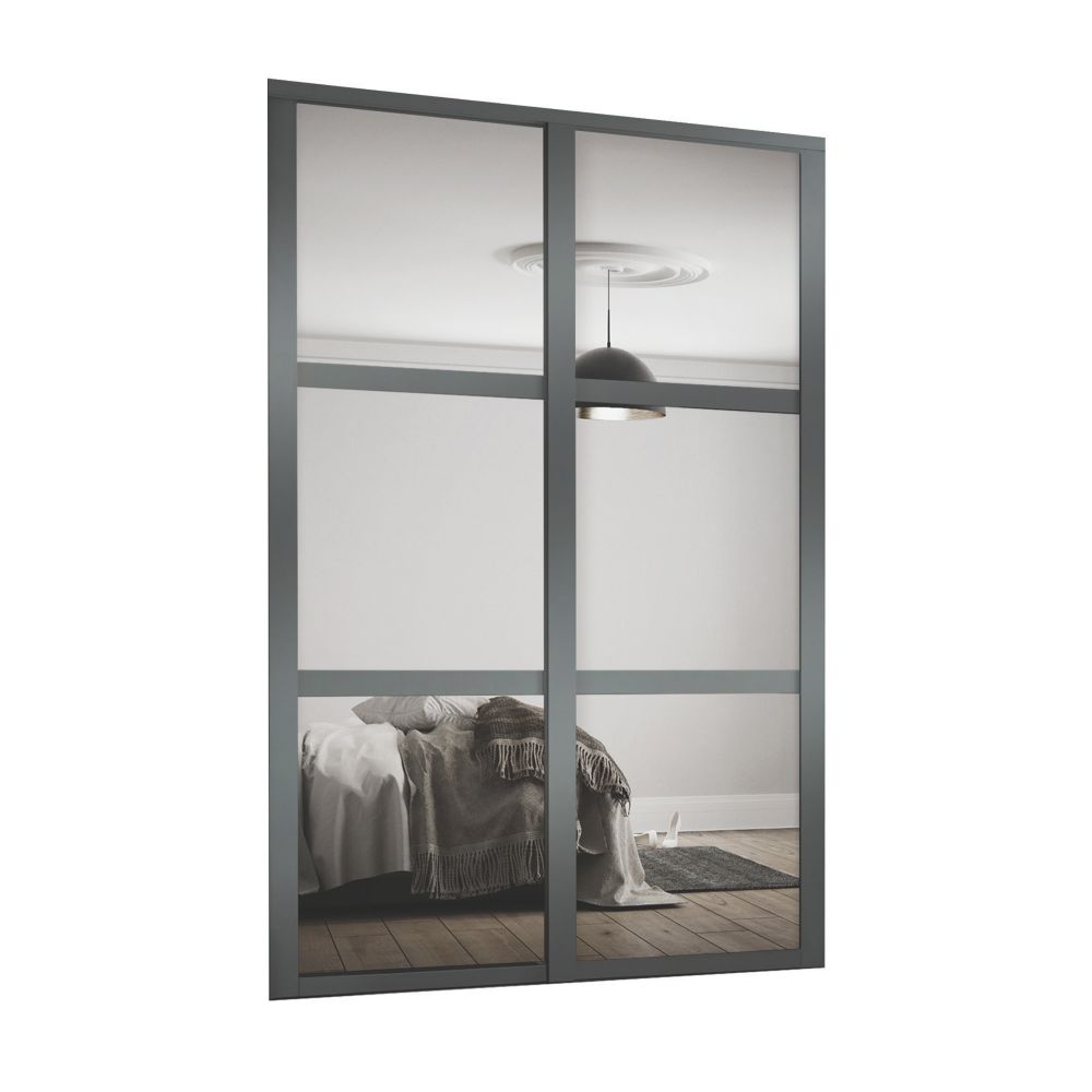 Spacepro Shaker 2-Door Sliding Wardrobe Door Kit Graphite Frame Mirror ...