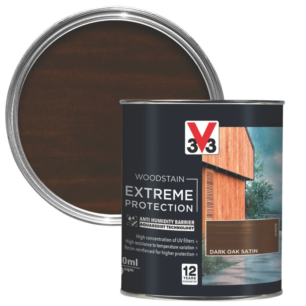 V33 750ml Dark Oak Satin Solvent-Based Exterior Wood Stain - Screwfix