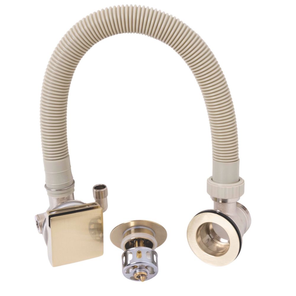 ETAL Freeflow Brushed Brass Square Head Bath Overflow Filler Tap With ...