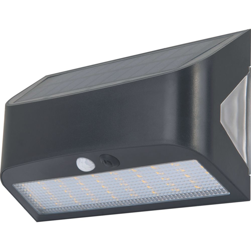Luceco Prysm Outdoor LED Solar With PIR Sensor Black 600lm - Screwfix