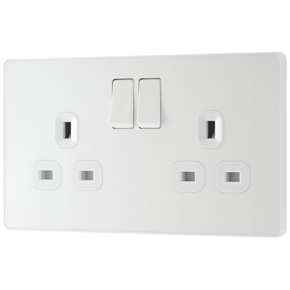 British General Evolve 13A 2-Gang SP Switched Socket Pearlescent White ...