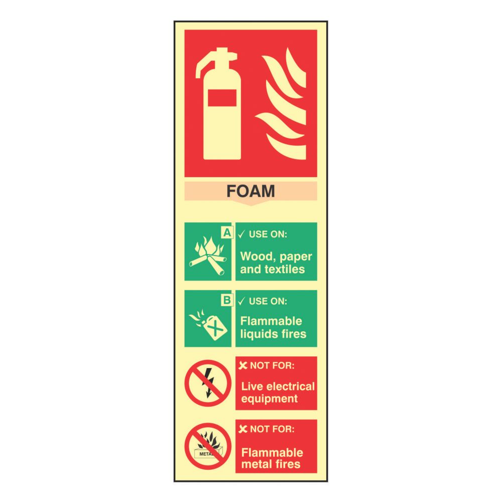 Essentials Photoluminescent "Fire Extinguisher Foam" Sign 300mm x 100mm ...