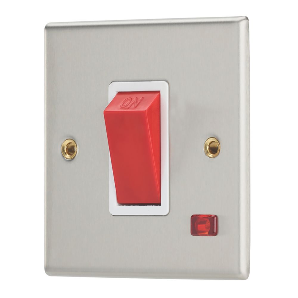 Contactum iConic 45A 1-Gang DP Control Switch Brushed Steel with Neon ...