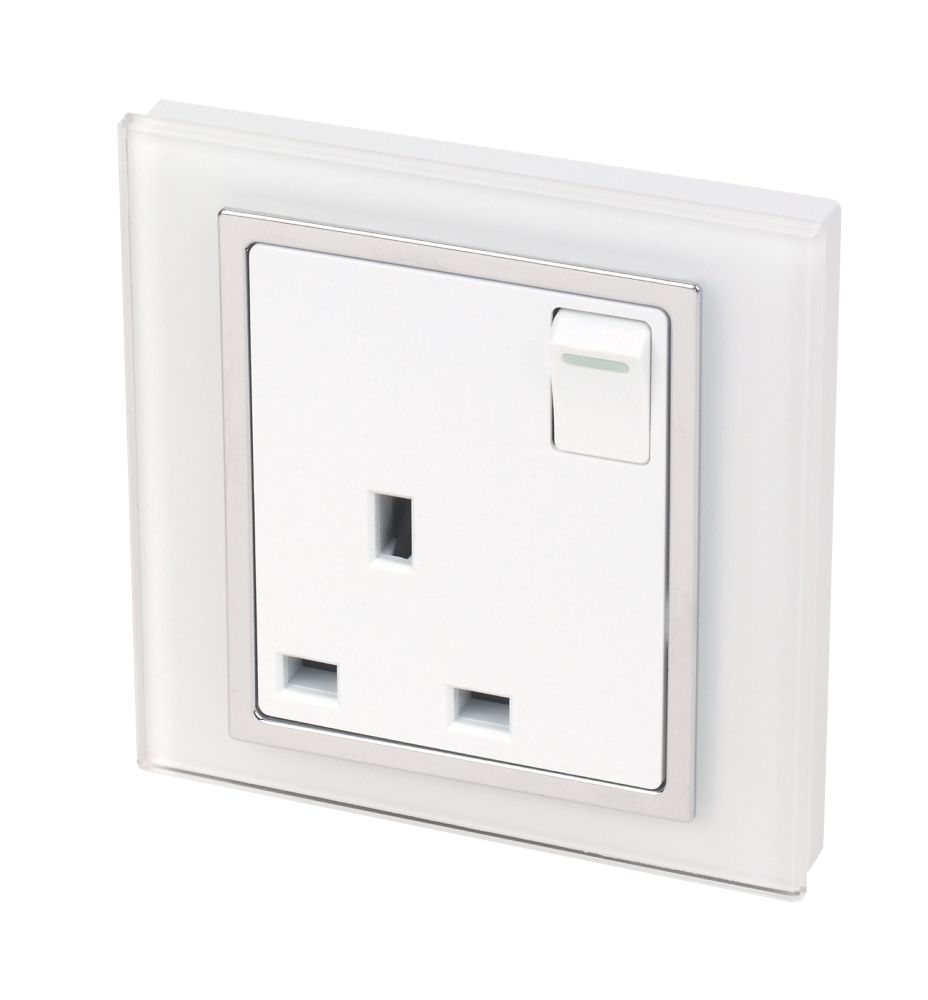 Retrotouch Crystal 13A 1-Gang DP Switched Plug Socket White Glass ... Retrotouch Crystal 13A 1-Gang DP Switched Plug Socket White Glass ...