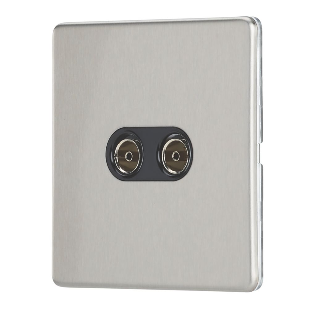 Contactum Lyric 2-Gang Female Coaxial TV Socket Brushed Steel with ...