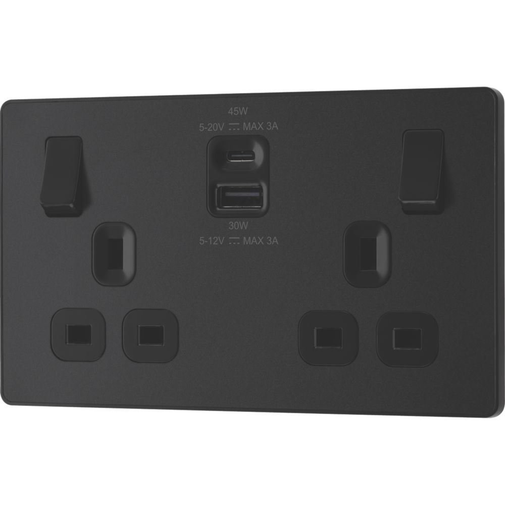 British General Evolve 13A 2-Gang SP Switched Socket + 3A 45W 2-Outlet ...