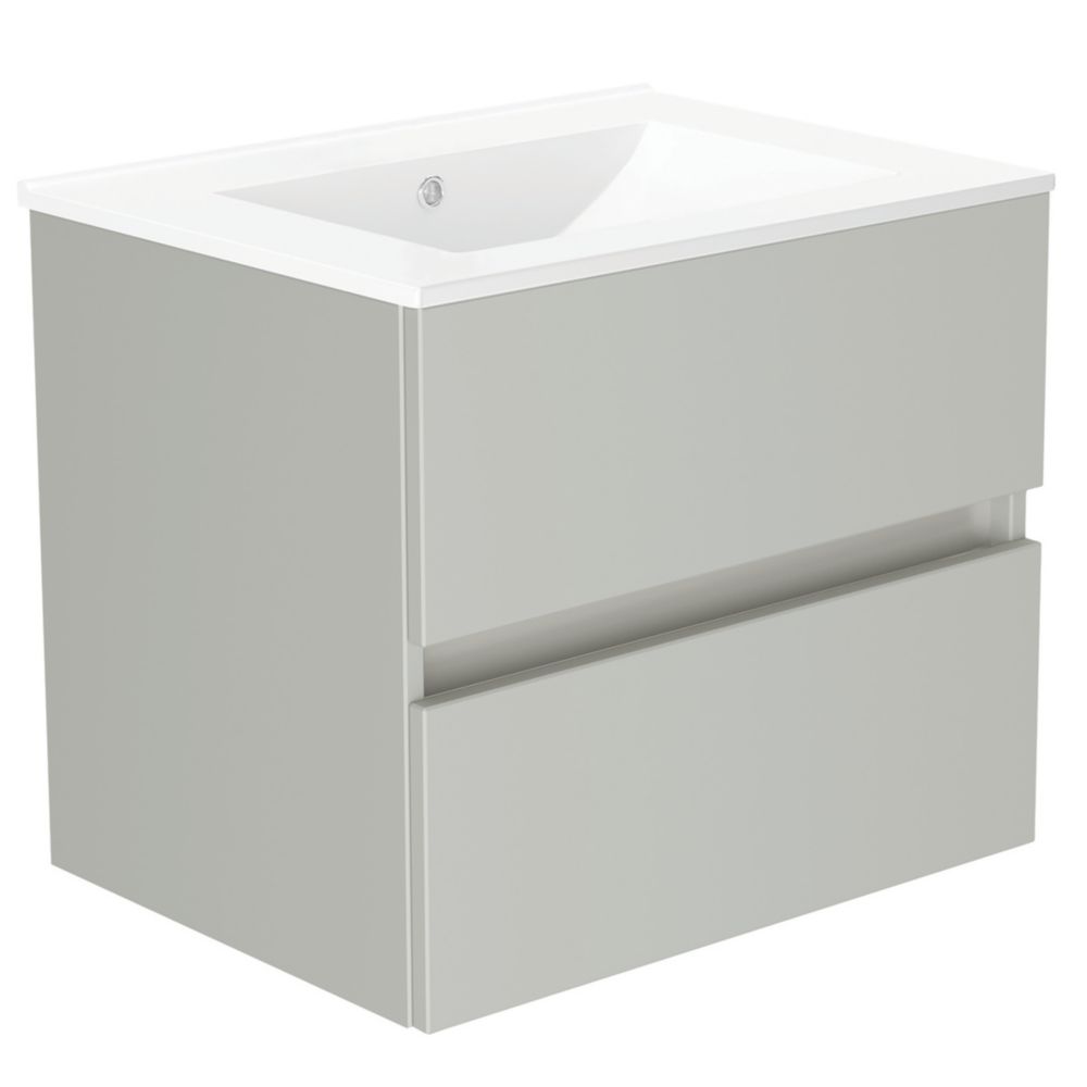 Newland Double Drawer Wall-Mounted Vanity Unit with Basin Matt Pearl ...