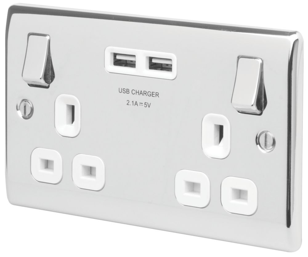British General Nexus Metal 13A 2 Gang SP Switched Socket 3 1A 15 5W