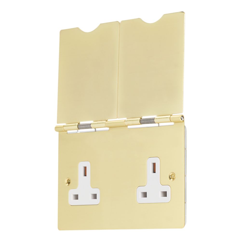Contactum 3377BBW 13A 2-Gang Unswitched Floor Socket Brushed Brass with ...