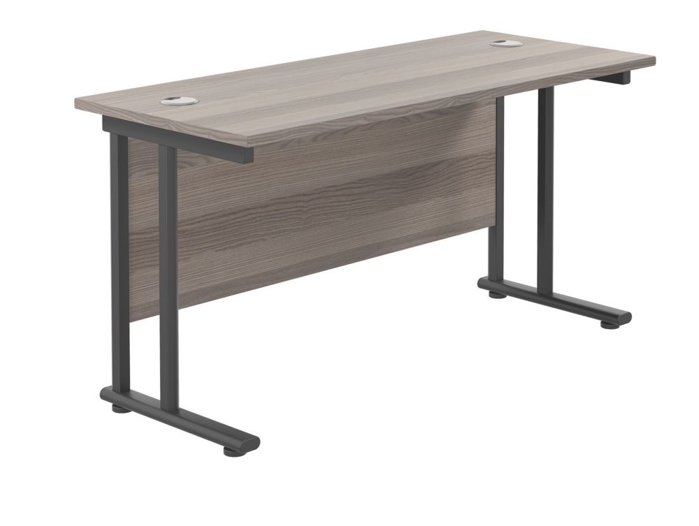 TC Group Aztec Twin Upright Rectangular Office Desk Grey Oak/Black ...