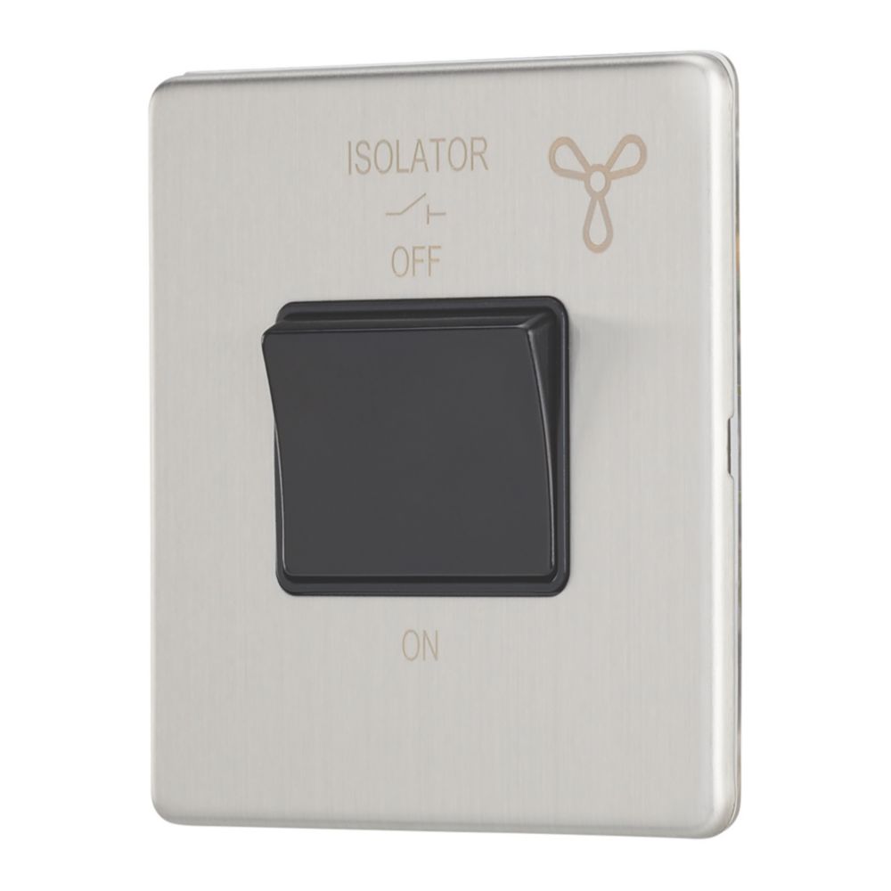 Contactum Lyric 10AX 1-Gang 3-Pole Fan Isolator Switch Brushed Steel ...