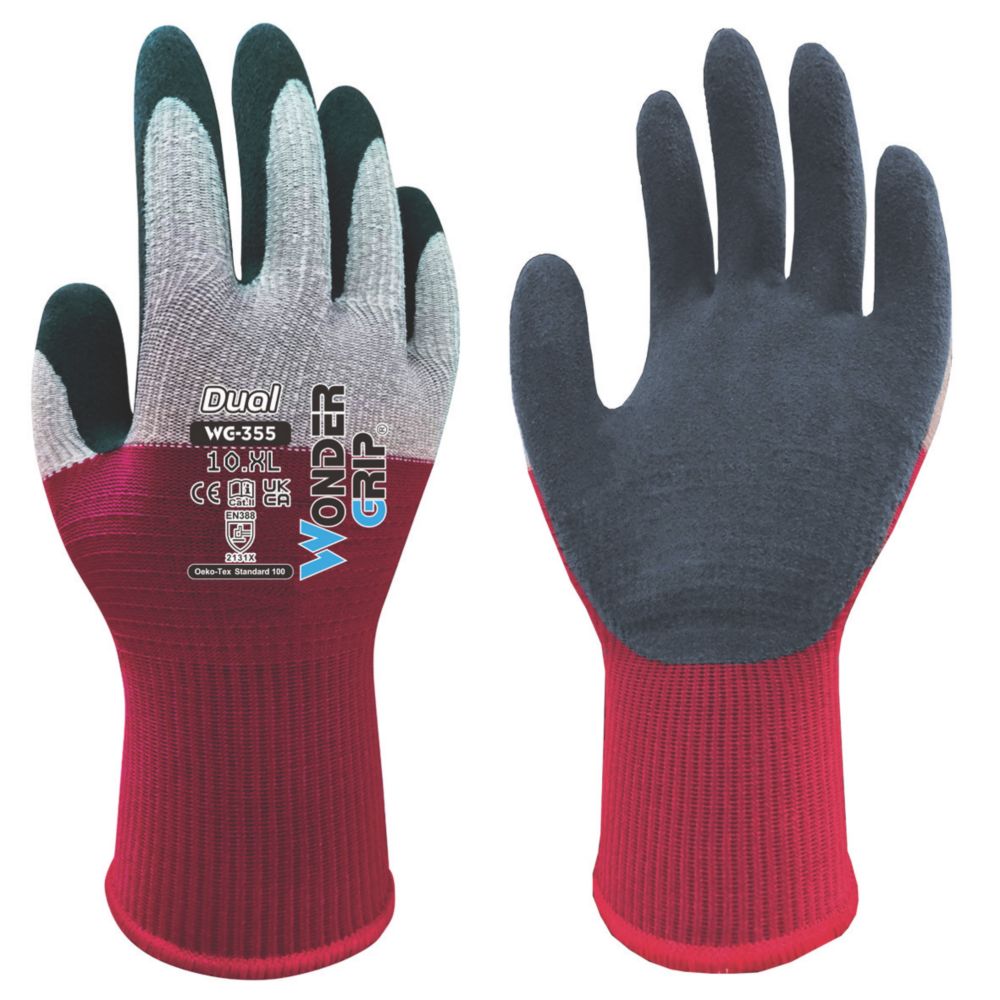 Wonder Grip WG-355 Dual General Handling Gloves Maroon/Grey X Large ...