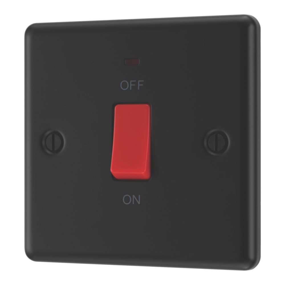 LAP 45A 1-Gang 2-Pole Cooker Switch Matt Black with LED with Red ...