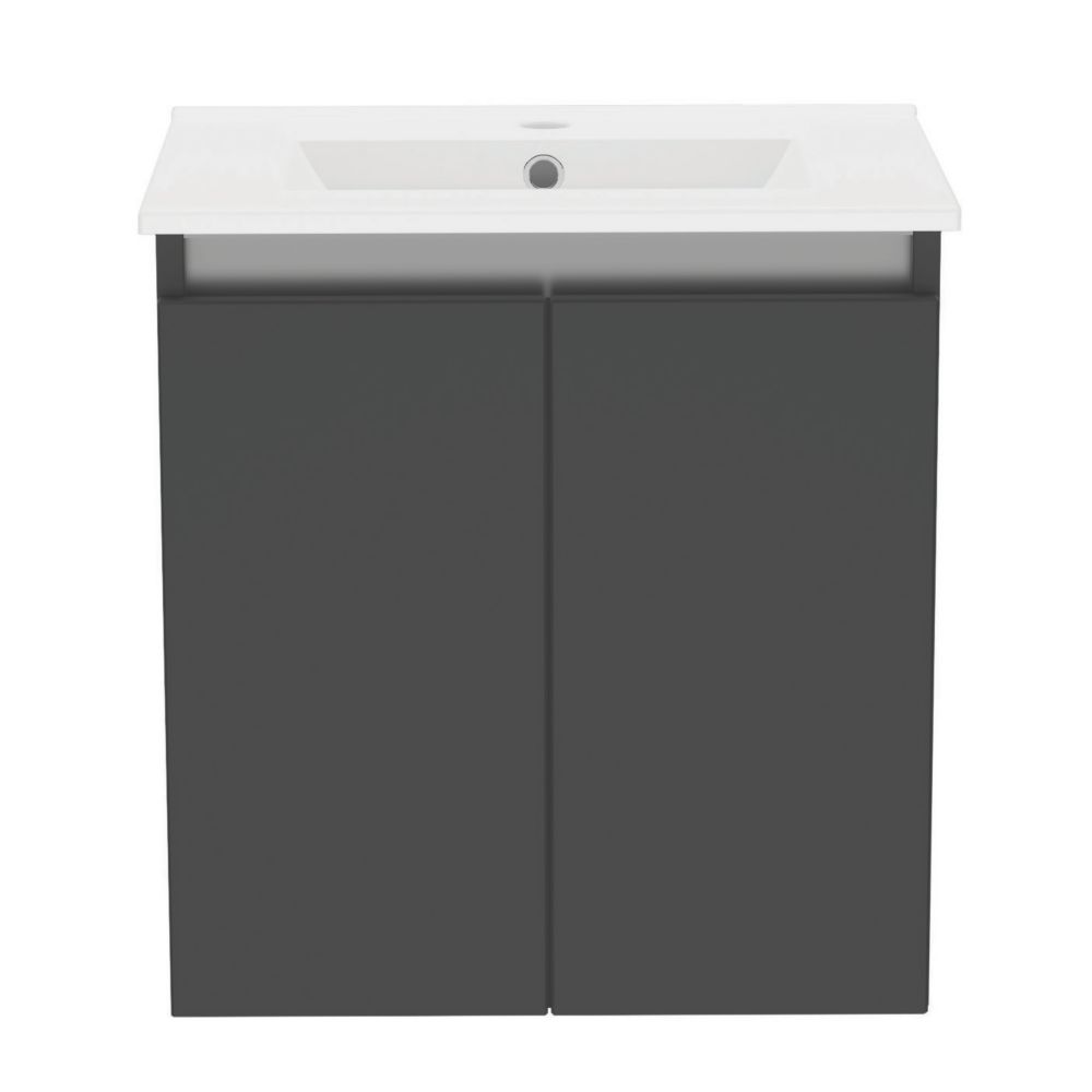 Newland Double Door Wall-Mounted Vanity Unit with Basin Matt Midnight ...