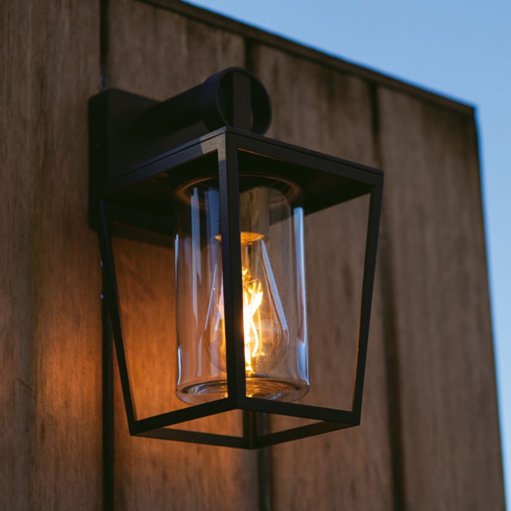 Lutec West Outdoor Lantern Wall Light Black - Screwfix