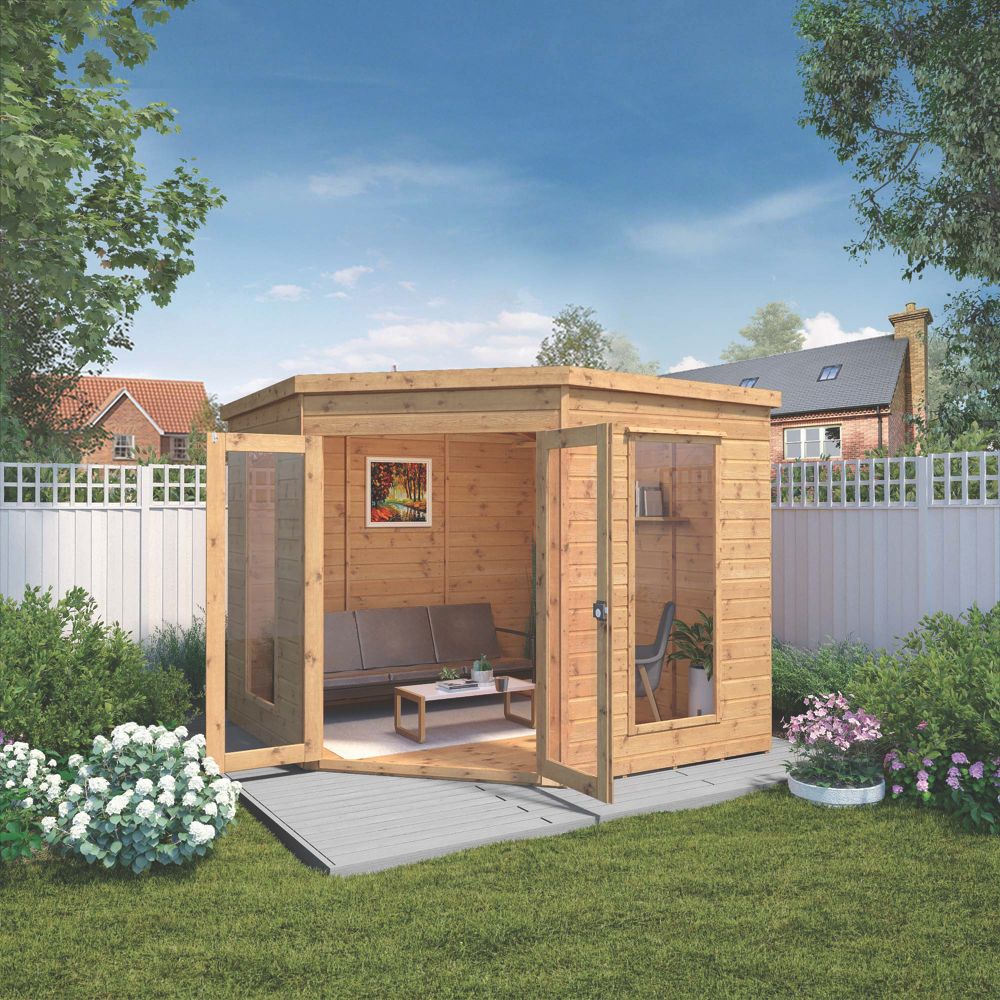 Mercia Premier Corner 8' x 8' (Nominal) Pent Timber Summerhouse - Screwfix