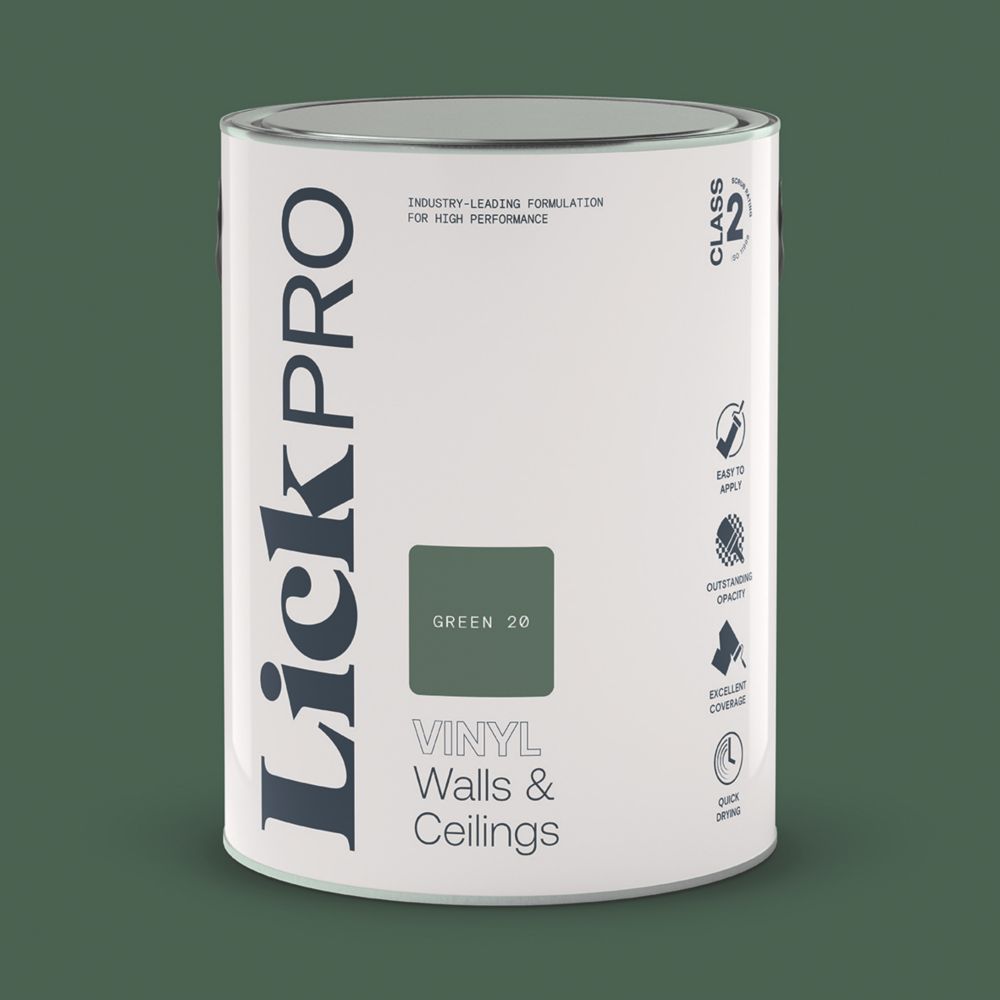 LickPro 5Ltr Green 20 Vinyl Matt Emulsion Paint - Screwfix