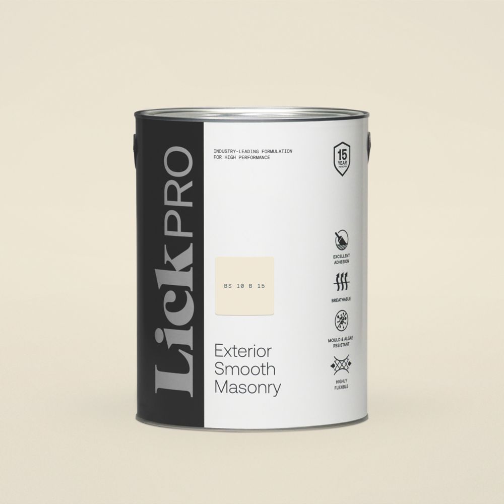 LickPro 5Ltr Smooth White BS 10 B 15 Masonry Paint - Screwfix