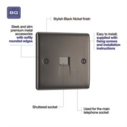 British General Nexus Metal 1-Gang Master Telephone Socket Black Nickel ...