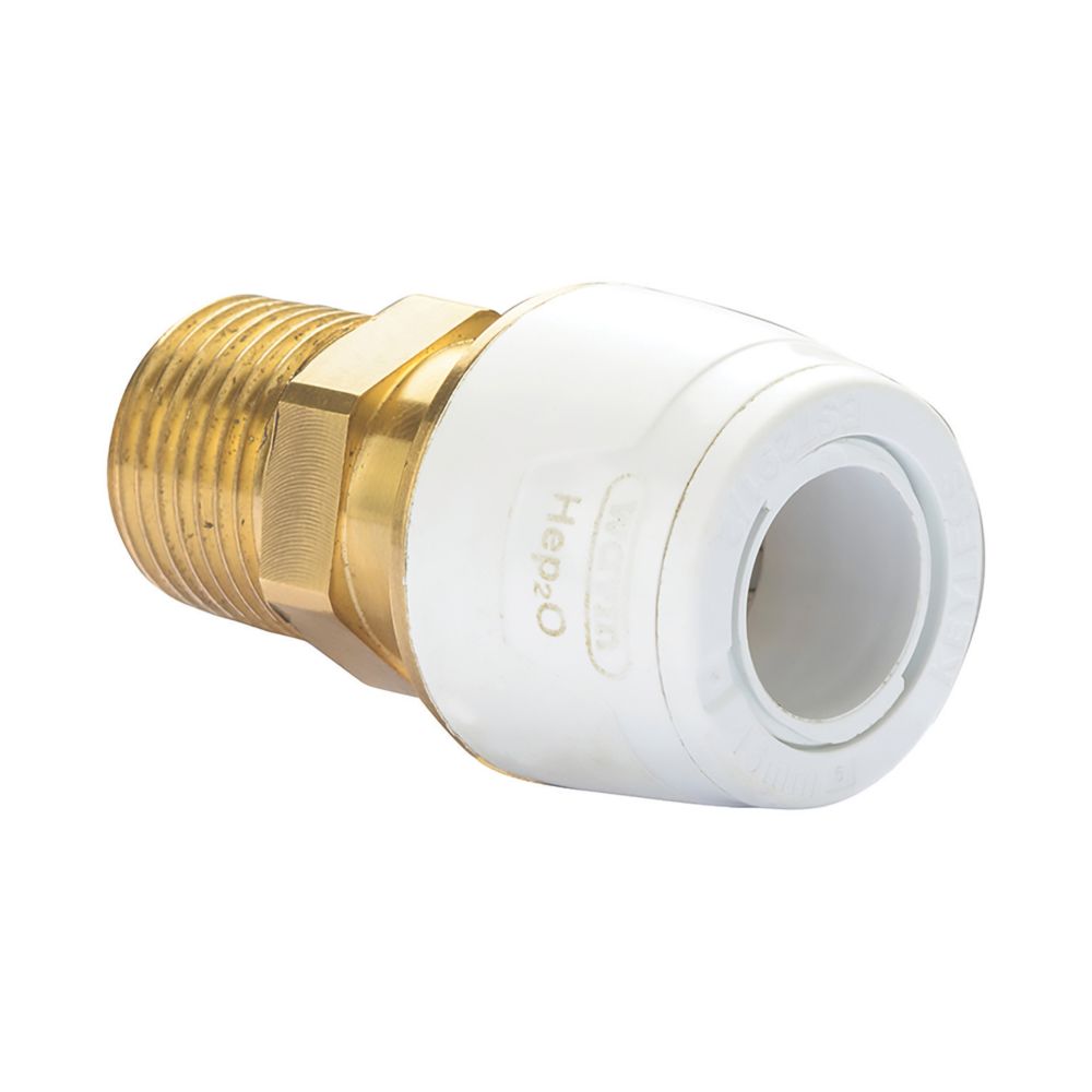 Hep2O Plastic Push-Fit Adapting Keyless Male Coupler 15mm x 1/2" - Screwfix