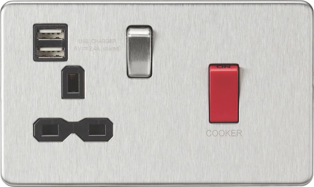 Knightsbridge 45A 1-Gang DP Cooker Switch & 13A DP Switched Socket + 2 ... Knightsbridge 45A 1-Gang DP Cooker Switch & 13A DP Switched Socket + 2 ...