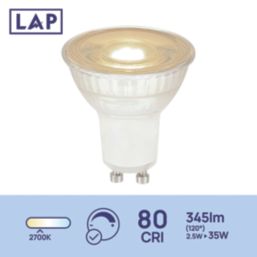 LAP Wide Beam Angle GU10 LED Light Bulb 345lm 2.5W 5 Pack - Screwfix
