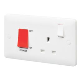 MK Base 45A 2-Gang DP Cooker Switch White with Red Inserts - Screwfix