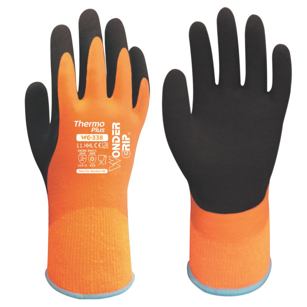 Wonder Grip WG-338 Thermo Plus Thermal Waterproof Gloves Orange 2X ...