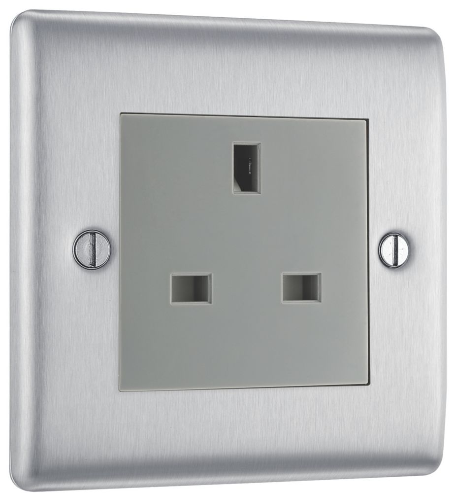 British General Nexus Metal 13A 1-Gang Unswitched Socket Brushed Steel ...
