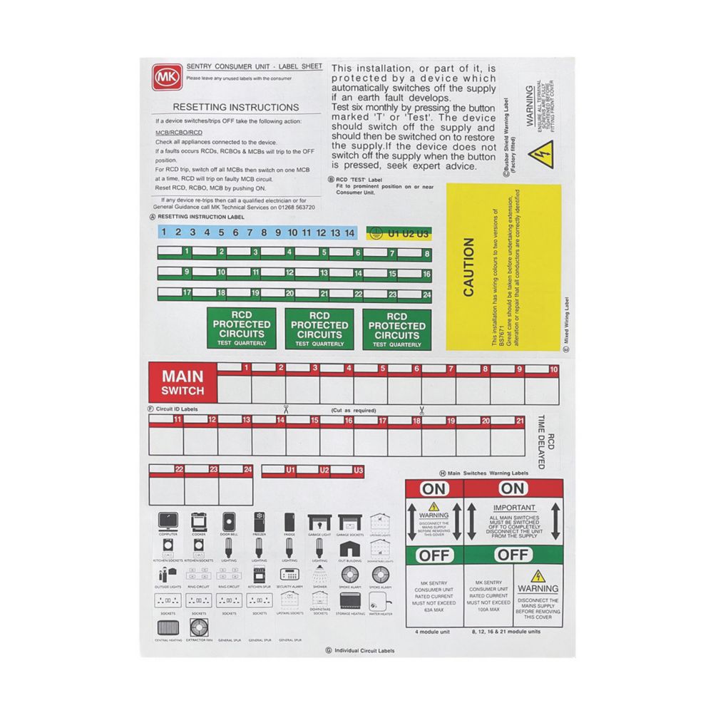 MK Sentry Consumer Unit Labels 5 Pack - Screwfix