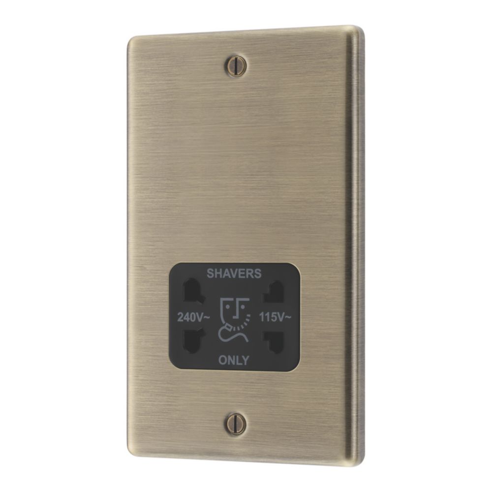 LAP 2-Gang Dual Voltage Shaver Socket 115/240V Antique Brass with Black ...