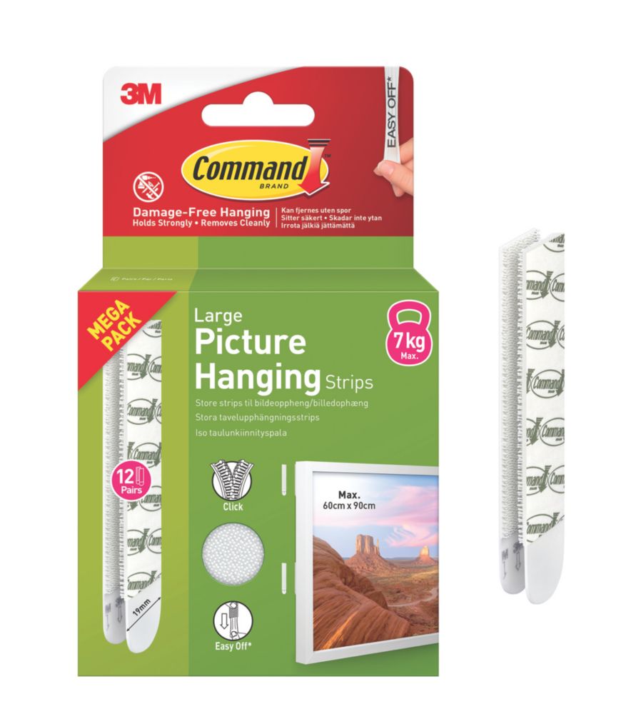 Command Self-Adhesive Picture Hanging Strips Large 12 Pack - Screwfix