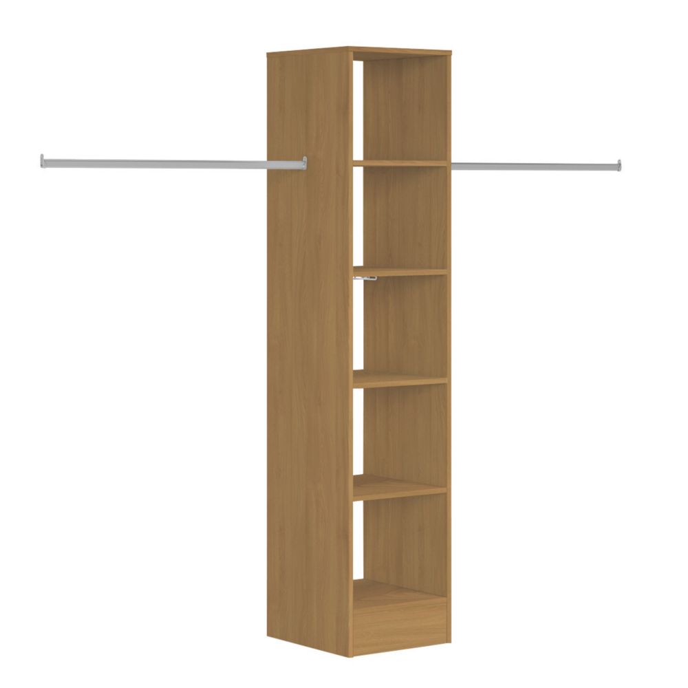 Spacepro 5-Shelf Tower Unit with Hanger Bar Oak 450mm x 2100mm - Screwfix