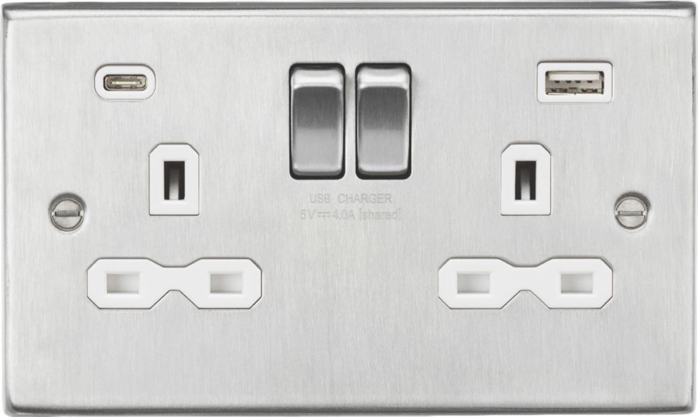 Knightsbridge 13A 2-Gang SP Switched Socket + 4.0A 20W 2-Outlet Type A ...