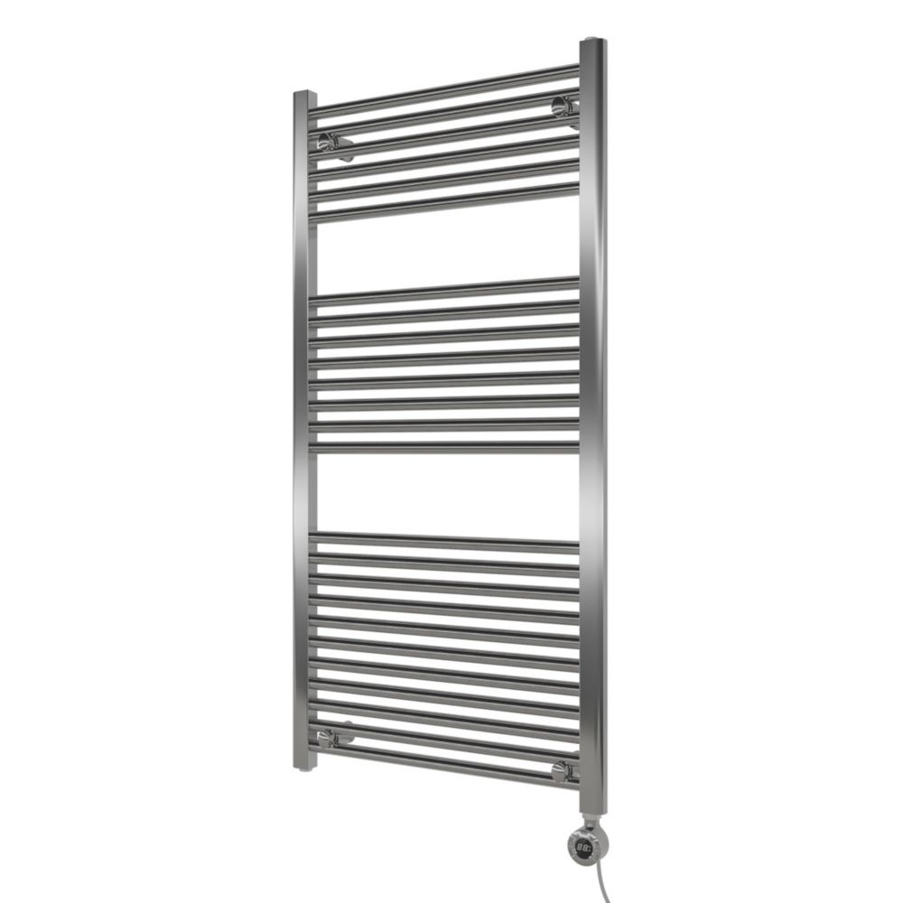 Azur 1200mm x 600mm 2048BTU Chrome Flat Electric Towel Radiator - Screwfix