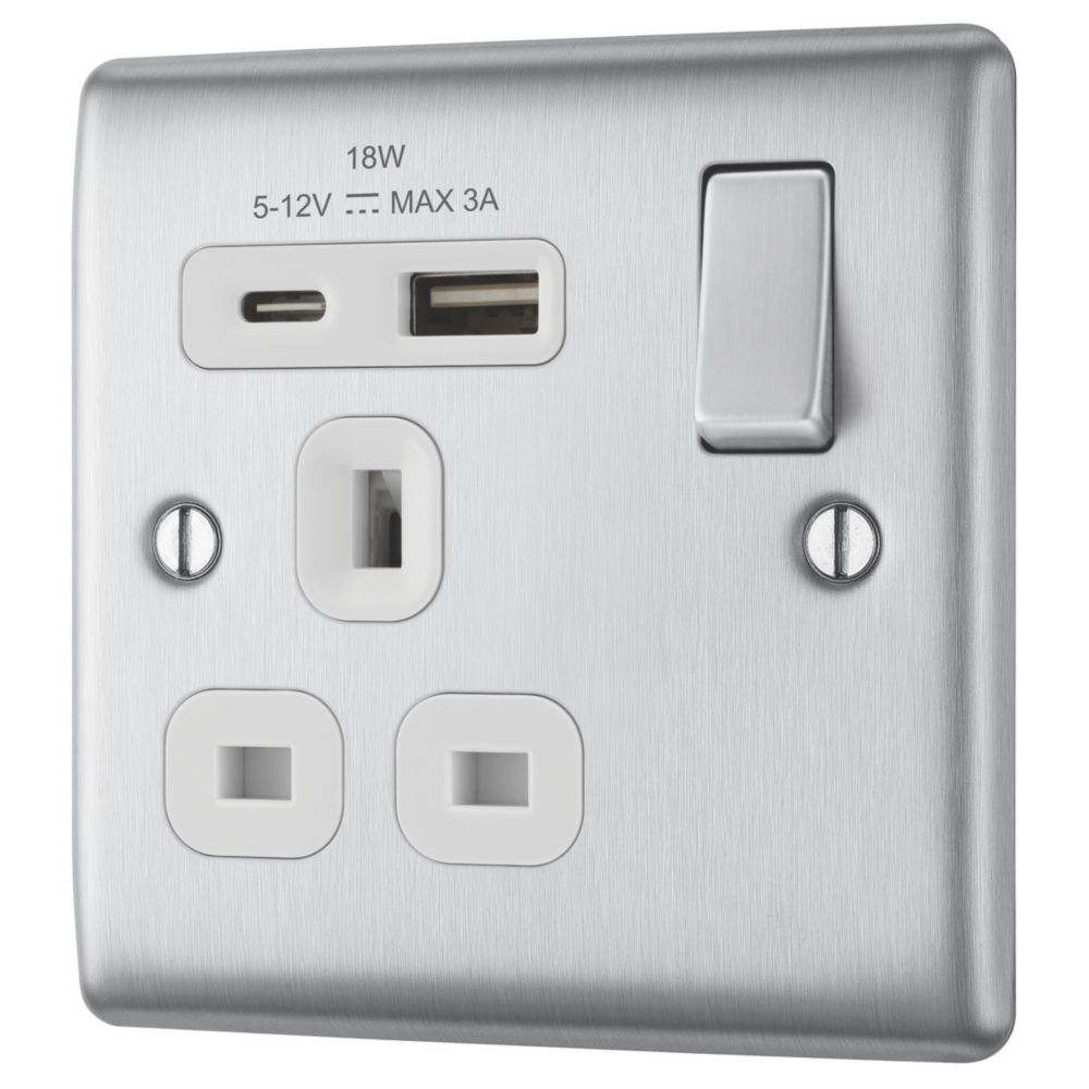 British General Nexus Metal 13A 1-Gang SP Switched Socket + 3A 18W 2 ...